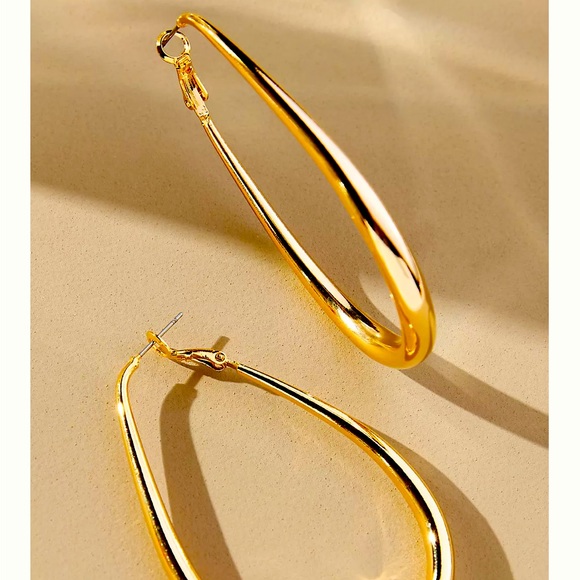 Anthropologie | Jewelry | New Anthropologie Oblong Gold Hoop Earrings ...